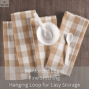 UniQloth 8 Pack Buffalo Plaid Waffle Kitchen Dish Towels 100% Cotton - Farmhouse Kitchen Towels Hanging - Soft Absorbent Quick Drying Durable Reusable Hand Towels for Kitchen 16x26 Grey