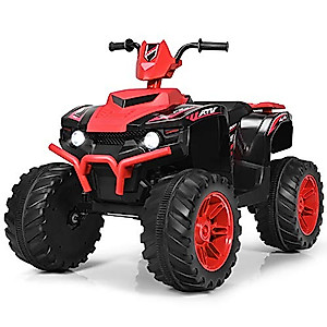 Costzon Kids ATV, 12V Battery Powered Electric Vehicle w/LED Lights, High & Low Speed, Horn, Music, USB, Treaded Tires, Ride on Car 4 Wheeler Quad for Boys & Girls Gift, Ride on ATV (Red)
