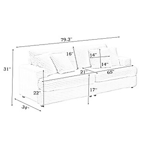 79.3"W Oversized Chaise Lounge Chair Indoor with Ottoman,Corduroy Upholstered Comfy Sofa w Storage Space&Cup Holders,Modern Sectional Couch,Sleeper Sofa Bed for Living Room,Office,Small Places