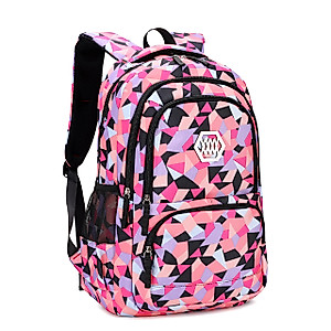 Geometric-Print Backpack School-Bag for Girls-Boys Middle-School Elementary Bookbags, Backpack for Girls 10-12