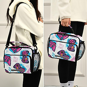 KOCOART Doodles Game Joystick Lunch Bag for Women Men Gamepad Insulated Cooler Tote Bag with Adjustable Shoulder Strap Large Capacity Reusable Leakproof Picnic Lunch Box Outdoor for Adult Office