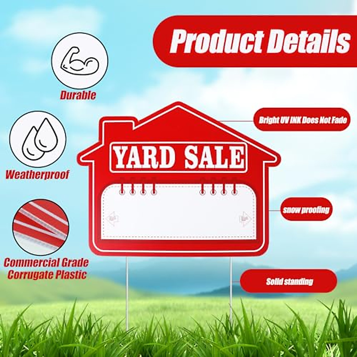 Thyle 12 Pack Yard Sale Signs with Stakes 16'' x 12'' High Visibility Sale Sign Protection Against Wind, Rain and Snow Weatherproof for Garage House Business or Personal Use(Red)
