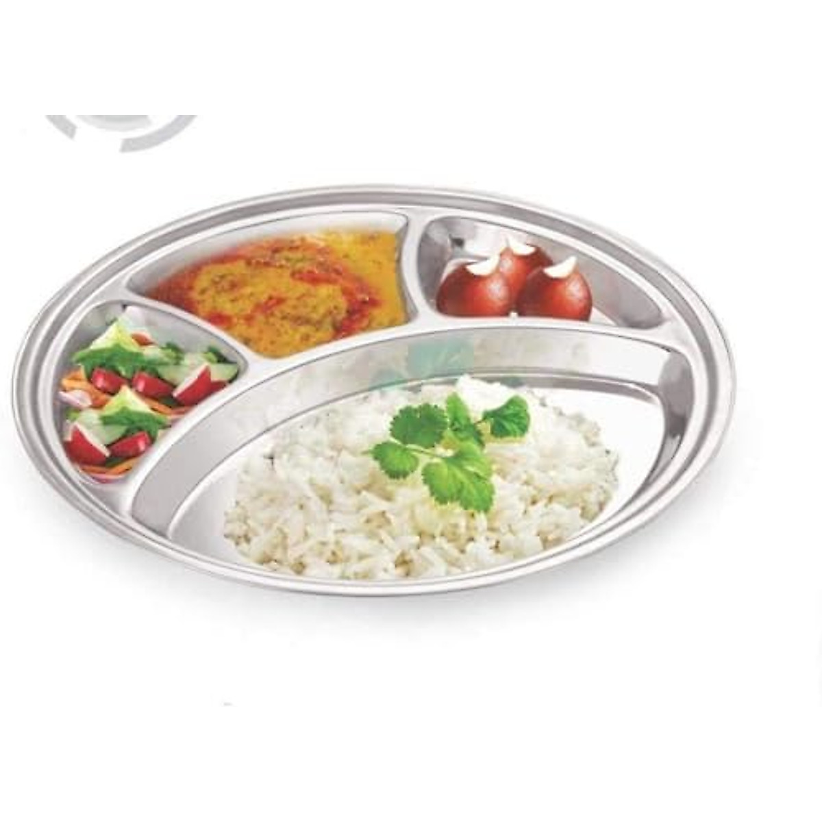 WhopperIndia Stainless Steel 4 Compartment Dinner Plate, Serving Platter, Restaurant Mess Tray Great for camping, picnics, school, indoor or outdoor use Set of 2 pcs- 13 Inch Each