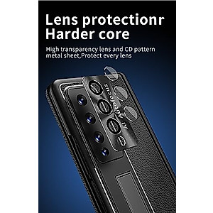 WenKa Plating Leather Case for Samsung Galaxy Z Fold 4 3 2 5 G Magnetic Kickstand Carbon Fibe Screen Protector Phone Cover,Carbon White,for Galaxy Z Fold 5