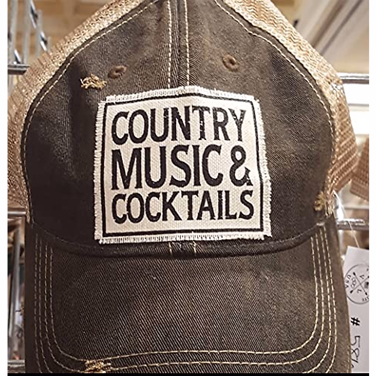 VINTAGE LIFE Baseball Cap for Women Funny Trucker Hat Cute Distressed Ball Caps (Country Music & Cocktails, Black)
