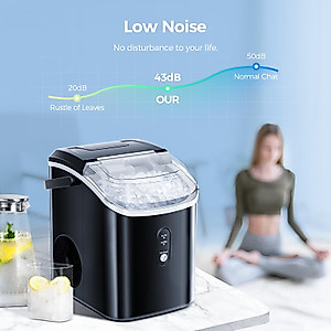 Nugget Ice Maker Countertop with Chewable Ice, 35lbs/Day, Portable Ice Maker Countertop with Handle, One-Click Operation, Compact Design Crushed Pellet Ice Maker for Home/Kitchen/Office(Black)