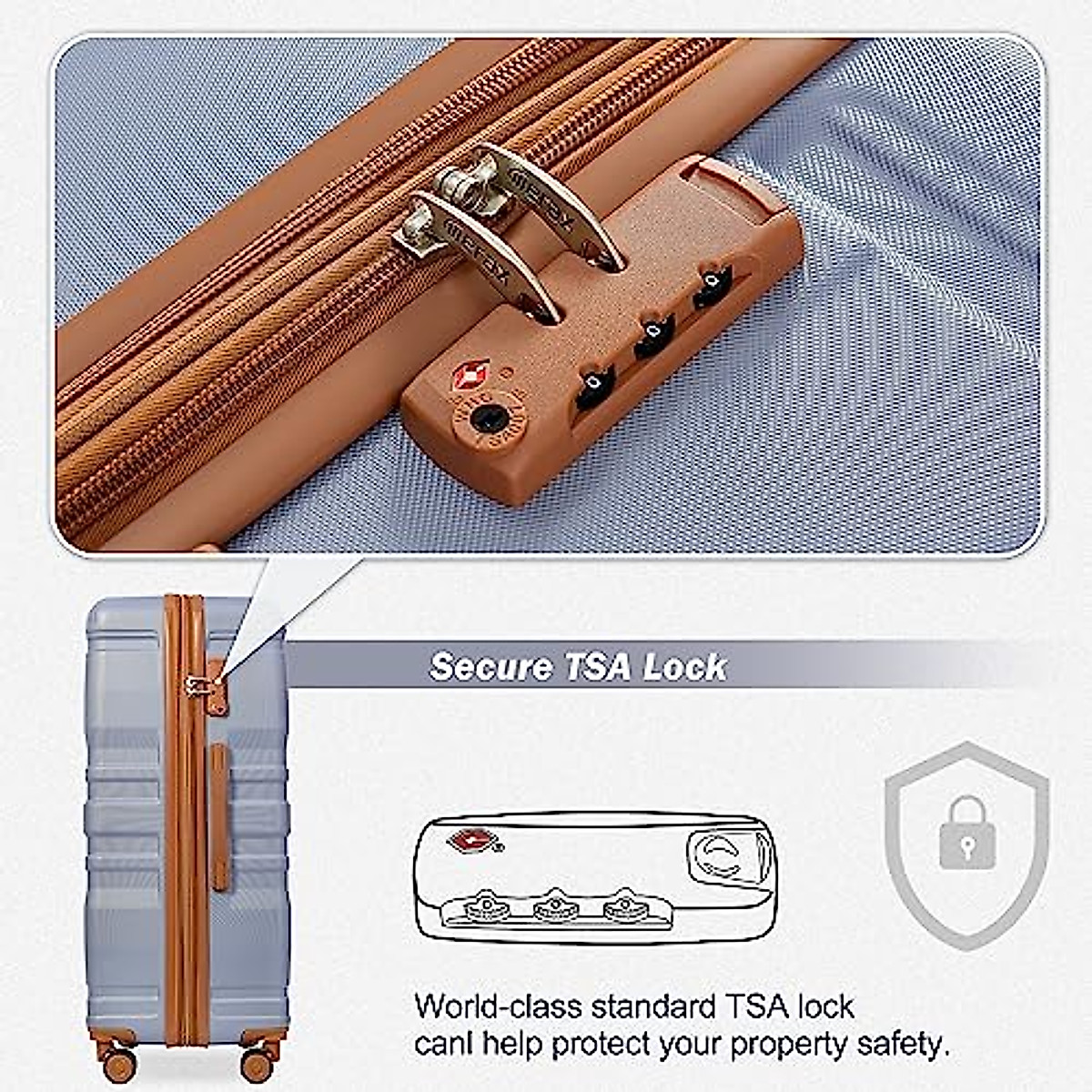 Merax Luggage Sets 3 Piece Suitcase, Hardside Suit case with Spinner Wheels Lightweight TSA Lock, Blue/Brown, 20/24/28 Inch