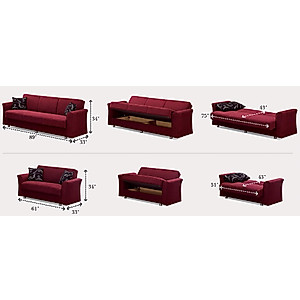 Beyan Signature Empire Furniture USA Ohio Collection Convertible Sofa Bed with Storage Space, Includes 2 Pillows, Burgundy