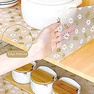 Shelf Liner, Waterproof Refrigerator Liner, Drawer Liners for Kitchen Cabinet, Bathroom Sink Mat No Slip Cupboard Mats Non Adhesive Fridge Liner EVA Place Mats Roll - Leaf Daisy 17.7"×78.7"