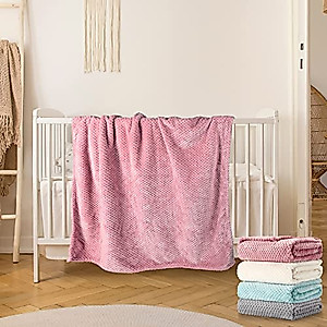 4 Pack Baby Fuzzy Blanket 30" x 40" Fluffy Waffle Flannel Fleece Baby Blanket for Newborn Infant Baby Receiving Blanket for Crib Stroller Travel Decorative (Light Blue, Pink, Beige, Gray)