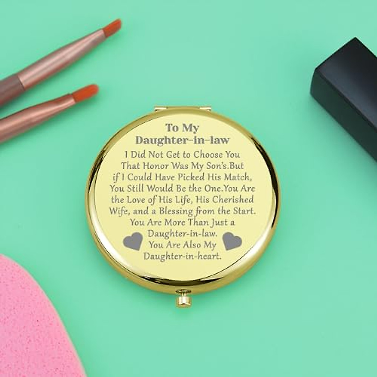 My Daughter in Law Gift Compact Makeup Mirror - Folding for Wedding Day & Funny Christmas/Valentine Gift for Her (Gold)