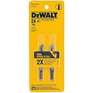 DEWALT DW3726H2 3-Inch 24TPI Thin Metal Cut High Speed Steel U-Shank Jig Saw Blade (2-Pack)