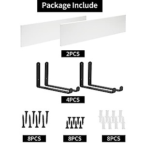 Godimerhea White Floating Shelves for Wall, Long Wall Mounted Set of 2, Modern Neutral Wooden Storage Decorative Hanging Shelf with Black Metal Brackets for Bathroom Living Room, Kitchen, 24 Inch