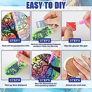 8 PCS Diamond Painting Coasters kit with Holder-Colorful Tree Diamond dot Art Coasters for Adults Kids Beginners,DIY Art and Crafts Gift