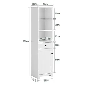 SoBuy Floor Standing Tall Bathroom Storage Cabinet with Shelves and Drawers, Linen Tower Bath Cabinet, Anti-Tipping Multifunctional Corner Unit, White BZR17-W