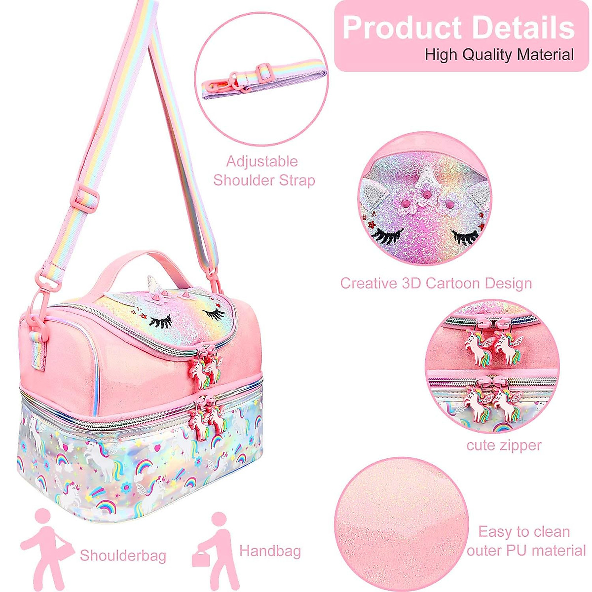 RHCPFOVR Kids Lunch Bag - Double - Decker Cooler Insulated Lunch Box for Boys Girls,Washable Lunch Bag with Strap and Reusable Toddler Lunchbox for School and Daycare