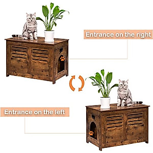 DINZI LVJ Litter Box Furniture, Flip Top Hidden Cat Washroom with Louvered Window, Entrance Can Be on Left/Right Side, Enclosed Cat Litter House Side Table for Most of Cat and Litter Box, Rustic Brown