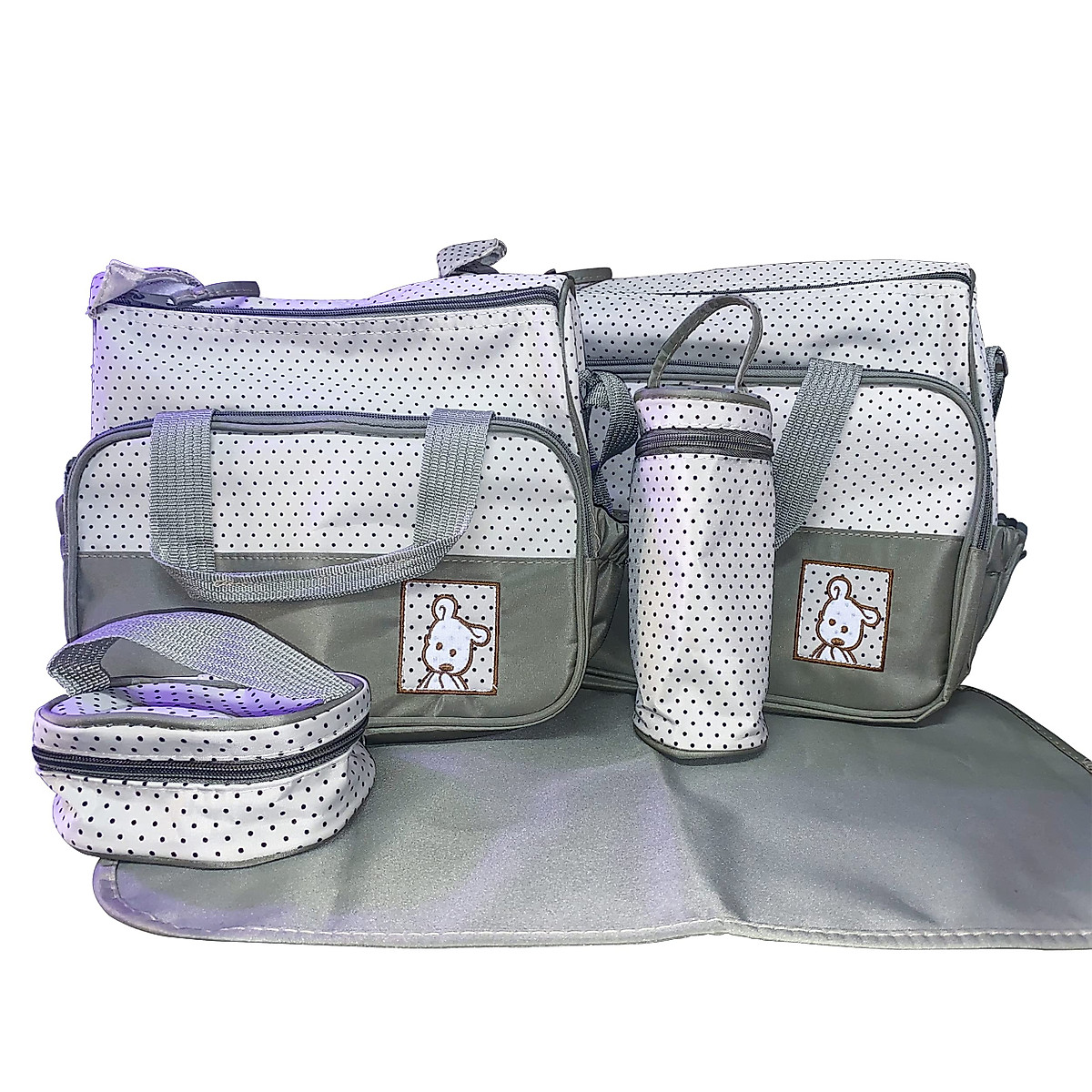 Diaper Bag, RoyalBaibei large travel diaper tote multifunction for mom and dad, 5 pieces Waterproof bag for boys and girls with changing pad, pacifier case and insulated pockets (Classic Khaki)