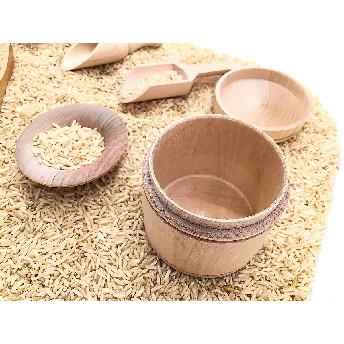 SimplytoPlay Sensory Bin Tools, Montessori Toys for Toddlers, Waldorf Toys, Wooden Scoops and Tongs for Transfer Work and Fine Motor Learning