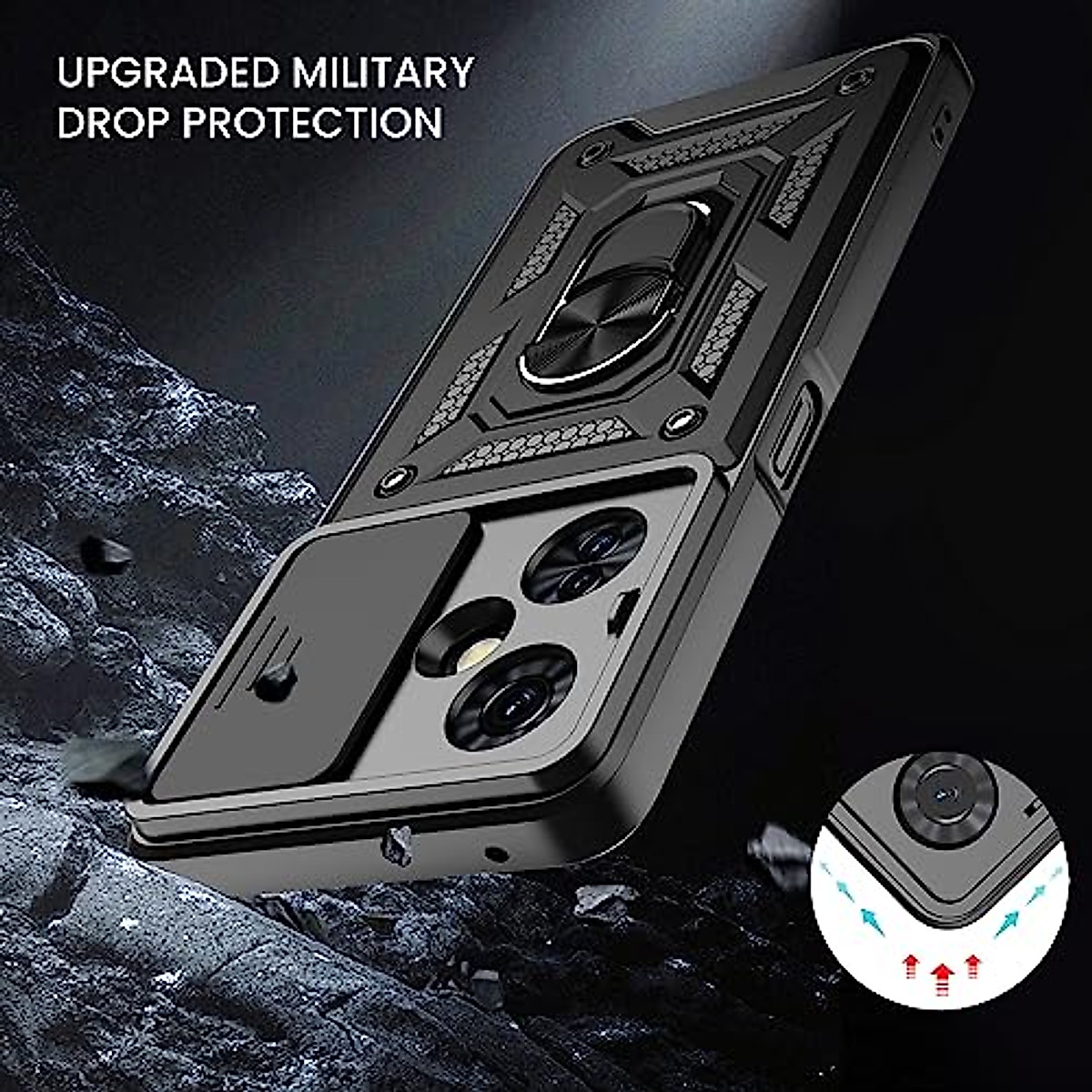 Dretal for OnePlus Nord N30 5G Case, with Stand Kickstand Ring and Camera Cover with Tempered Glass Screen Protector, Military Grade Shockproof Protective Cover for OnePlus N30 5G (Black)