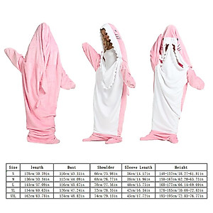 Shark Blanket for Adult & Kids - Cozy and Warm Wearable Shark Blanket Hoodie Onesie - Cute and Funny Cartoon Shark One-Piece Blanket Flannel Hoodie, Pink (L)