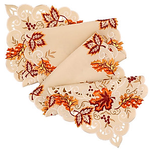 OurWarm Fall Table Runner, Maple Leaves Thanksgiving Table Runner 15 x 67 Inch, Embroidered Autumn Harvest Table Decor for Fall Thanksgiving Decorations