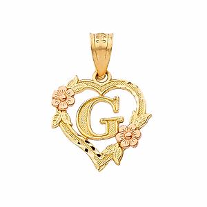 14k Beautiful Two-Tone Initial Heart Pendant for Women in Yellow and Rose Gold - Letter G