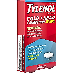 TYLENOL Cold Head Congestion Caplets for Adults, Severe, 24 ea (Pack of 4)