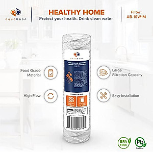 Aquaboon 1 Micron 10" x 2.5" String Wound Sediment Water Filter Cartridge | Universal Replacement for Any 10 inch RO Unit | Compatible with WFPFC4002, CW-F, PFC4002, SWC-25-1001, SWF-25-1001, 6-Pack