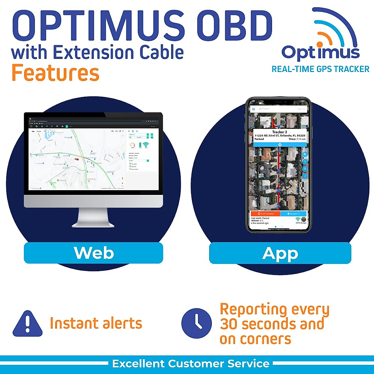 Optimus Plug-in GPS Tracker for Cars - Easy Installation - Harsh Driving Alerts - Reporting History and More - Extension Cable Included