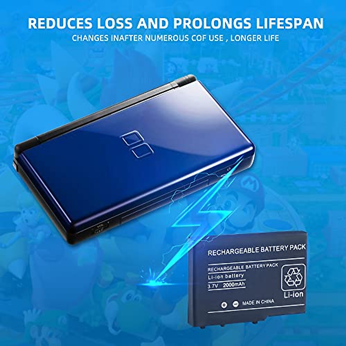 Xahpower DS Lite Battery, 2000mAh Rechargeable Lithium-ion Battery for Nintendo DS Lite with Tool Pack Kit