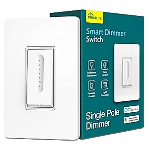 TREATLIFE Smart Dimmer Switch, Single-Pole Smart Switch for Dimmable Bulbs, 2.4GHz WiFi Smart Light Switch Works with Alexa and Google Home, Remote Control, Neutral Wire Required