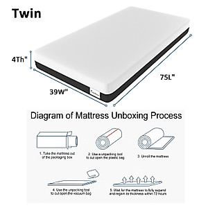 LIYIH 4 Inch Twin Mattress, Memory Foam Mattress, Twin Size Mattresses, Children’s Rooms Mattress,This Mattress has Almost no Odor,CertiPUR-US Certified【2024 New Version】