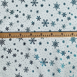 Queenbox 100x150cm Sparkle Snowflake Tulle Sequins Mesh Fabric Glitter Snow Flower Net Gauze for Christmas Wedding Party, Sky Blue + Blue Star