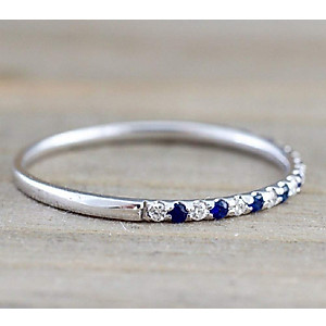 Yaya Women's 2mm 925Silver Blue Sapphire and White CZ Wedding Band Cubic Zirconia Half Eternity Stackable Engagement Anniversary Birthstone Ring Size 6 7 8 9 10 (8 US Code)