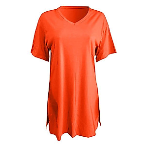 qfmqkpi Ladies Oversized Two Piece Outfits Dropped Shoulder Short Sleeve Side Slit T-Shirt Tight Pants Sweatsuits Orange XXL