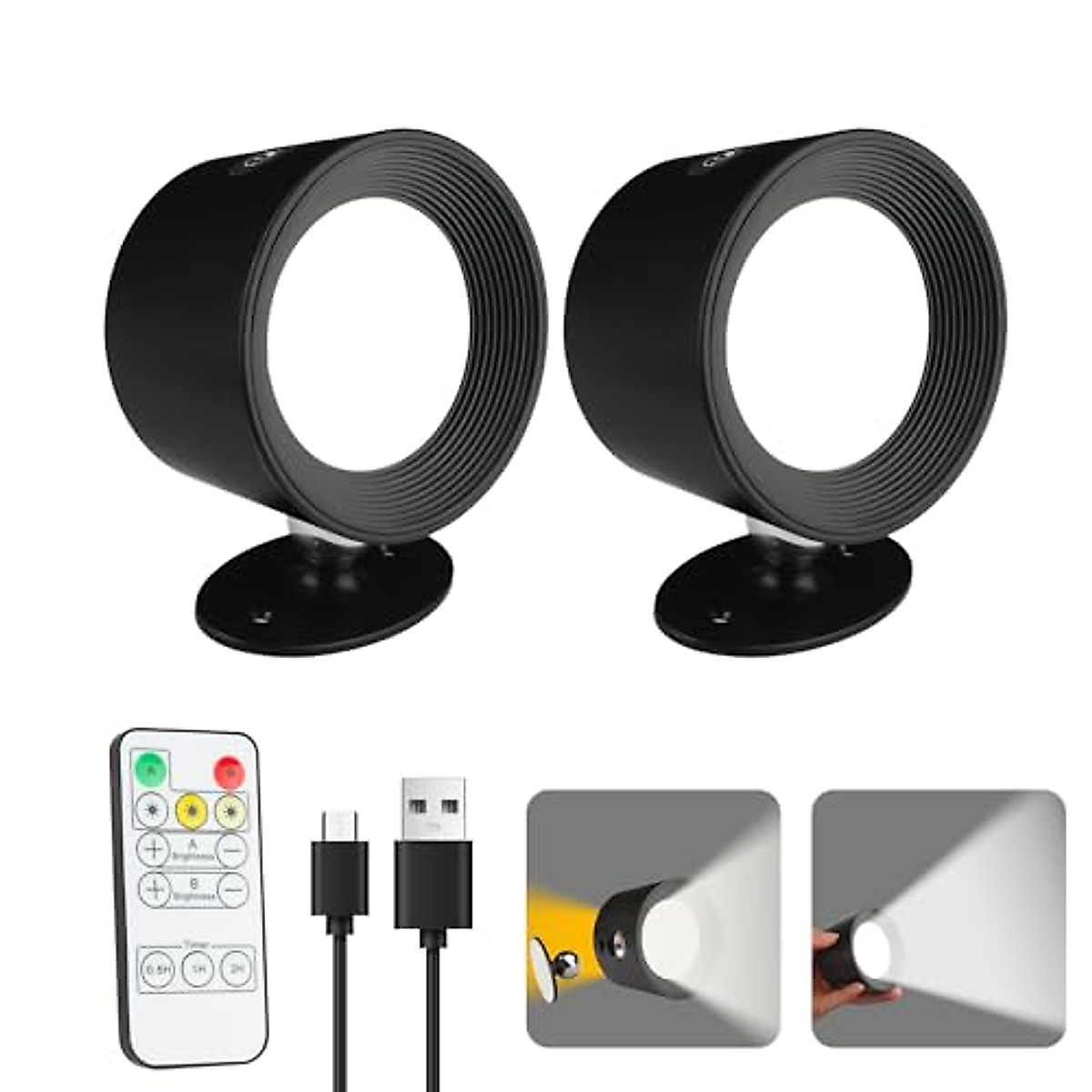 M-Xeotei Wall Lights, Battery Operated Wall Sconce, 3 Color Temperatures and Brightness Dimmable, Touch and Remote Control, Peel and Stick Sconce Lights (2PCS)