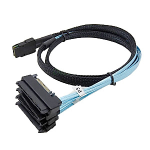 Cablecc Internal 36 Pin Mini SAS SFF-8087 Host to 4 SFF-8482 Target SAS Hard Disk and SATA Power Cable 100cm