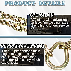 BLACKHORSE-RACING 5/16''x2' G70 J Hook Tow Chain V Bridle with Large Shank J Hooks and Grab Hooks,Flatbed Truck Trailer Safety Tow Chain 4700 lbs Working Load Limit
