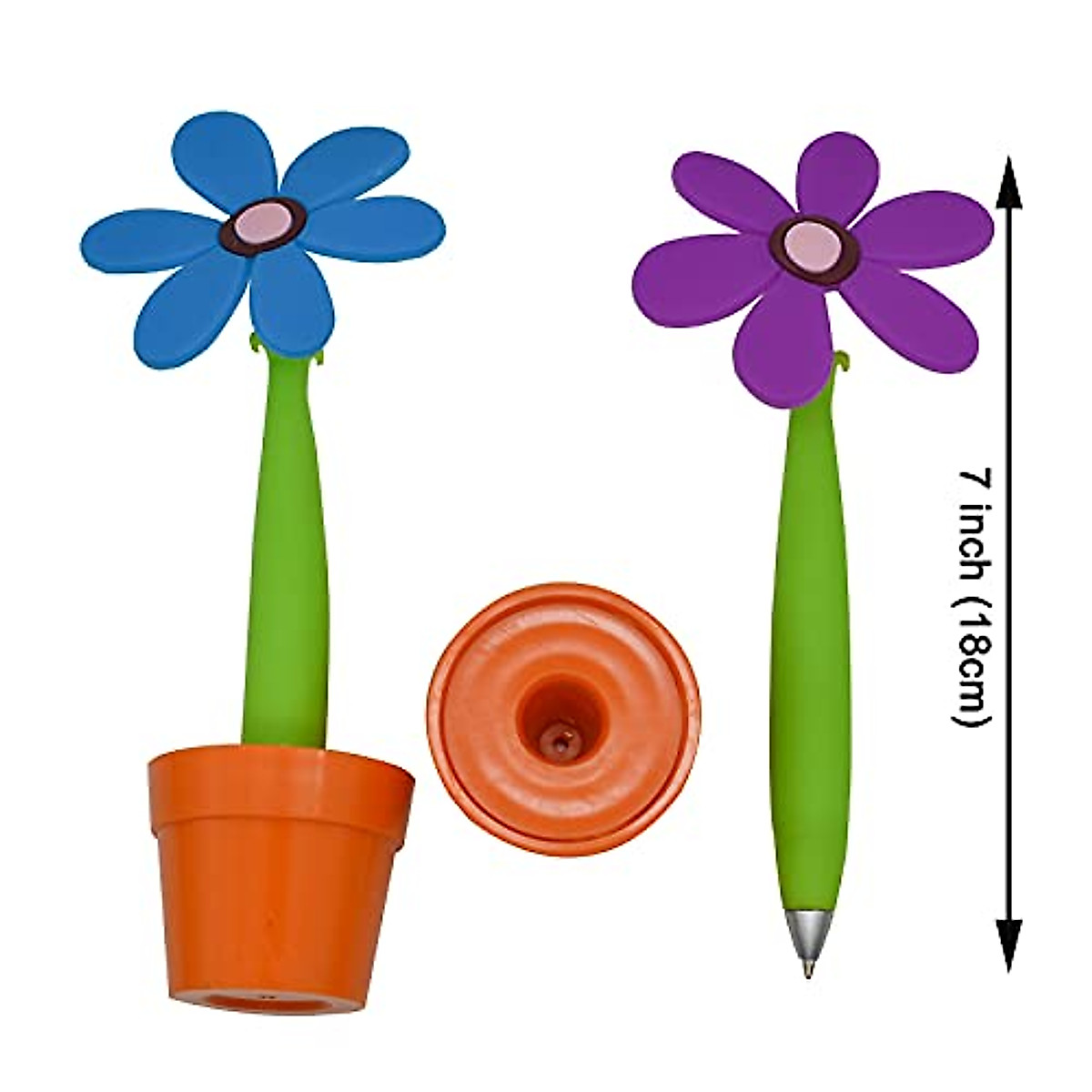 Maydahui 4PCS Flower Ballpoint Pens with Plant Pot Stand on Desk Set Blue Gel Ink Cute Creative Design Colorful for Student Party Valentine's Day