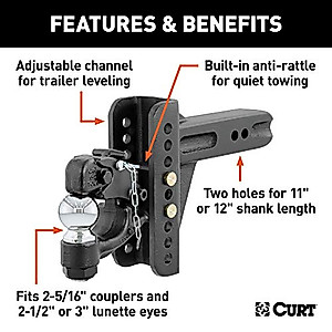 CURT 45908 Adjustable Pintle Hitch Combination, 2-1/2-Inch Receiver, 6-Inch Drop, 2-5/16-Inch Ball, 20,000 lbs, CARBIDE BLACK POWDER COAT