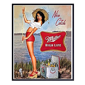 Retro Fishing Wall Art Print Perfect for Beach or Lake House, Den, Man Cave, Living Room, Bar - Great Gift for Men, Beer Lovers, Fishermen and Anglers - Vintage Home Decor - 8x10 Photo Unframed