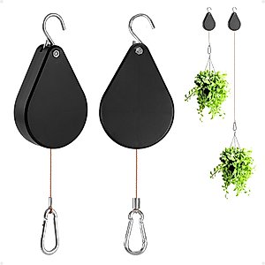 Kitwinney Retractable Plant Hanger - Upgrade Plant Pulleys for Hanging Plants, Easy to Raise and Lower, Suitable for Garden Flower Pots, Hanging Planter, Bird Feeder（Black, 2 PCS）