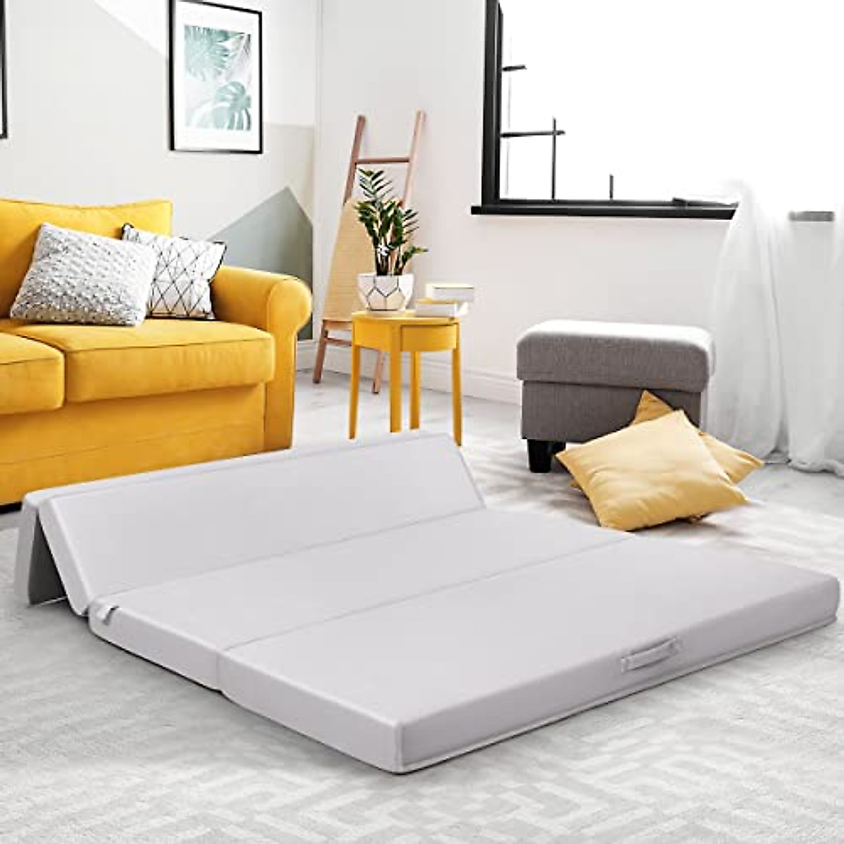 KOMFOTT 4- Inch Tri Folding Mattress Full XL Size, Foam Mattress with Removable & Washable Cover, Trifold Guest Bed Foam Mattress Sofa Bed Sleeper