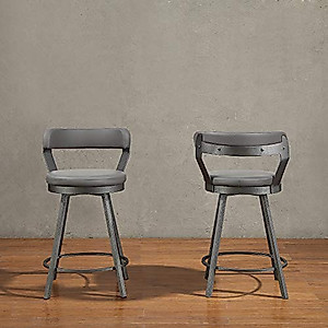 Homelegance Appert Swivel Bar Stools, Upholstered Faux Leather Seat, Back, Metal Frame, Legs, Footrest Counter Height Chair (Set of 2), 25 in SH, Gray