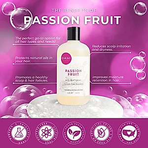 DANI Natural Moisturizing Shampoo Naturals - Juicy Passion Fruit Scent - Organic Aloe Vera & Coconut Cleansers - Sulfate, Phthalate & Paraben Free - Vegan & Cruelty Free - 12 Ounces
