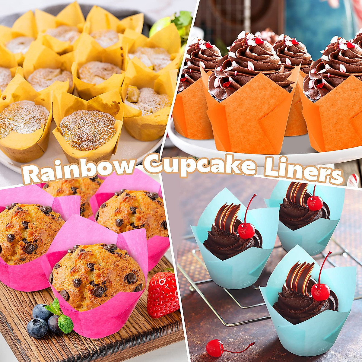 Queekay 180 Pcs Tulip Cupcake Liners, Baking Cup Holder Muffin Cupcake Liners Paper Wrappers Cupcake for Wedding Fall Thanksgiving Birthday Baby Shower Party Standard Size, 6 Colors