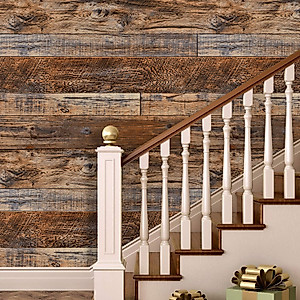 WENMER 17.71" x 118" Brown Wood Wallpaper Peel and Stick Shiplap Self Adhesive Contact Paper for Cabinet Countertop Shelf Drawer Wall Door