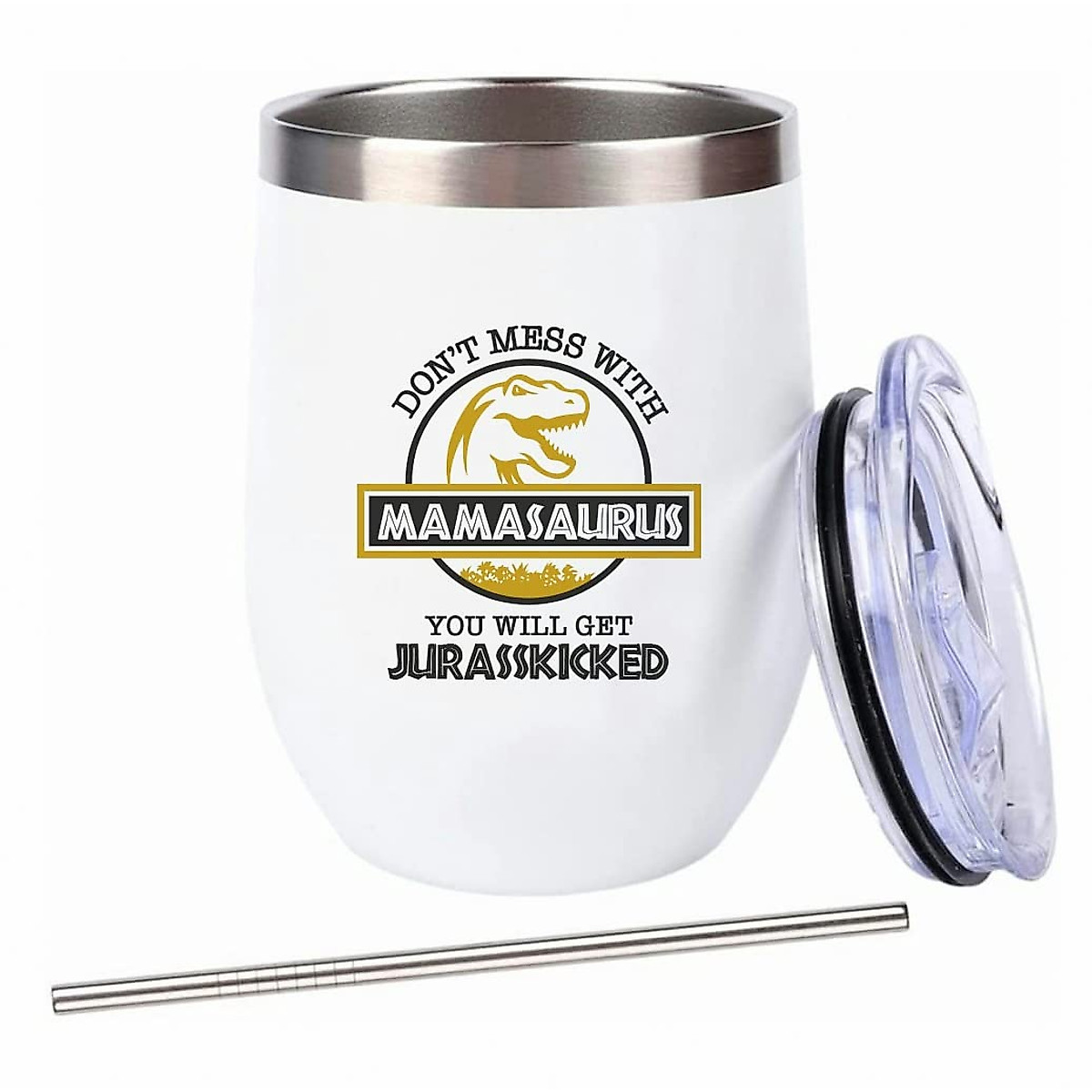 MARKHA Stainless Steel Mamasaurus Tumbler With Straw And Lid - 12 oz. - Mom Coffee Tumbler, Best Mother Gift From Daughter Son And Husband, Funny Present For New Mother And Pregnant Wife