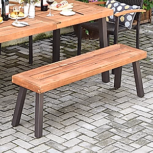 Tangkula Outdoor Acacia Wood Bench, Patio Dining Bench Picnic Bench with Steel Legs, Wooden Bench for Porch Garden Poolside Living Room Balcony, Ideal for Indoor & Outdoor Use (1, Teak)